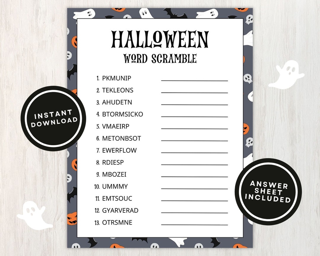 Halloween Word Scramble Puzzle for Kids With Answer Sheet, Fun ...