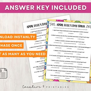 April Fool's Day Trivia Printable Game for Kids and Adults, 10 Trivia ...