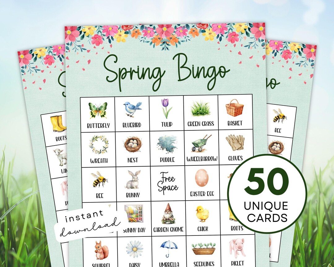 Spring Bingo Printable Game for Kids and Adults, 50 Springtime Bingo ...