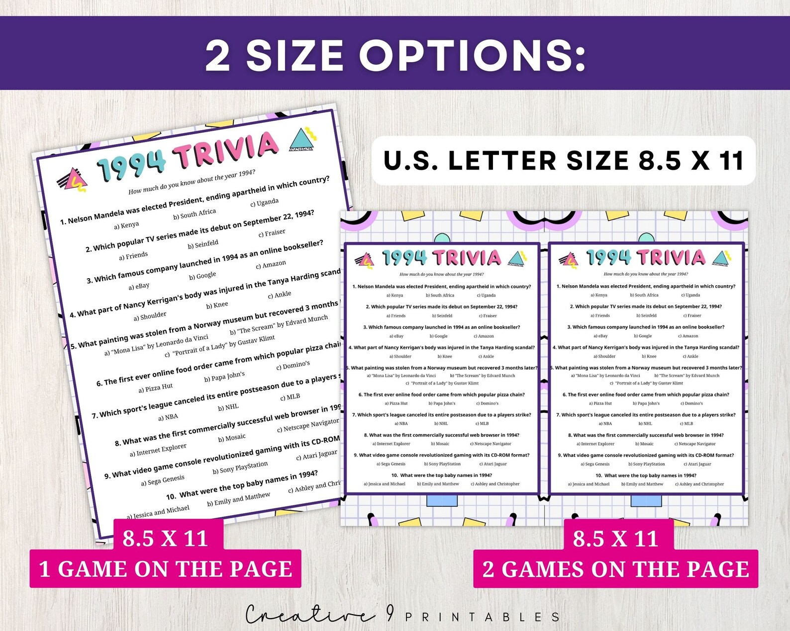 1994 Trivia With Answers, Printable 31st Birthday, Reunion, or ...