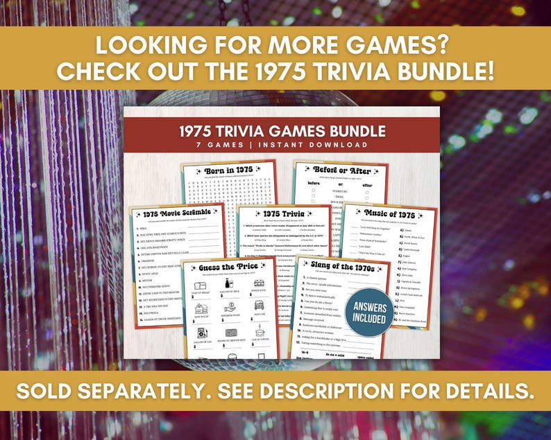 1975 Trivia With Answers, Printable 50th Birthday, Reunion, or ...