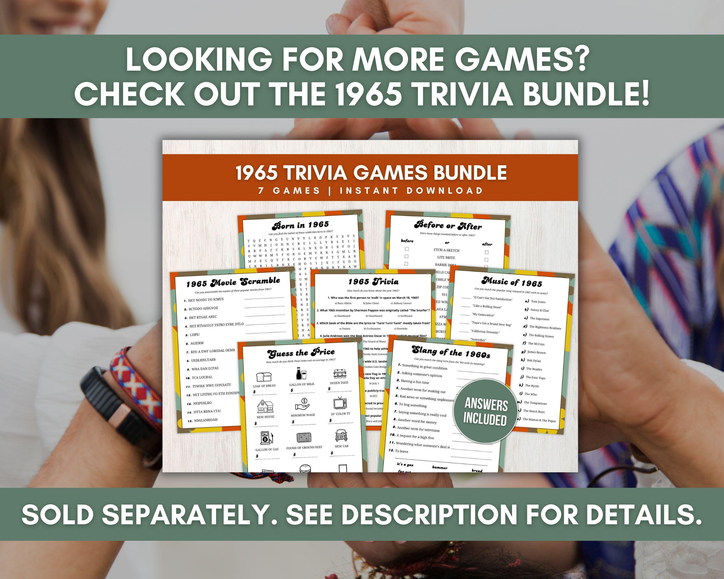 1965 Trivia With Answers, 60th Birthday Party, 60th Anniversary, Born ...