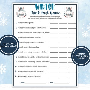 Printable Winter Think Fast Game for Kids and Adults, Think Fast ...