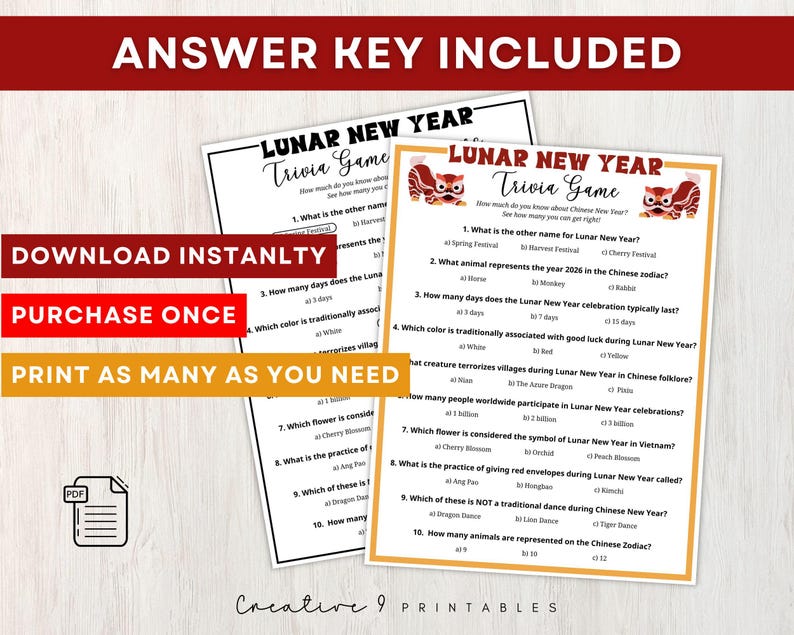 Lunar New Year Trivia 2026, Printable Party Game About Chinese New Year ...