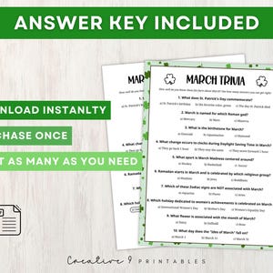 March Trivia Printable Game for Kids and Adults, 10 Fun Facts Quiz ...