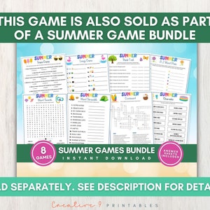 Summer Crossword Puzzle for Kids and Adults, Fun Printable Summertime ...
