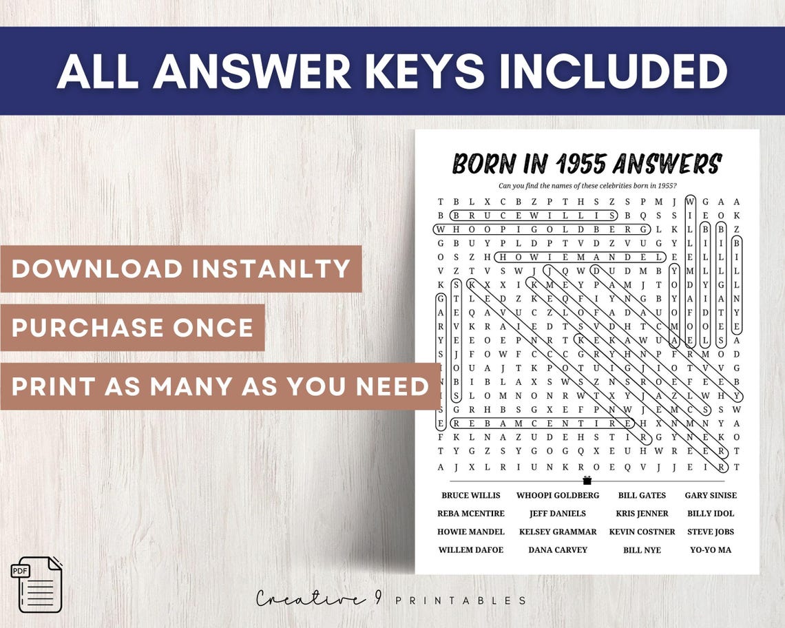 1955 Trivia Game Bundle, 70th Birthday Party Games, Born in 1955 ...