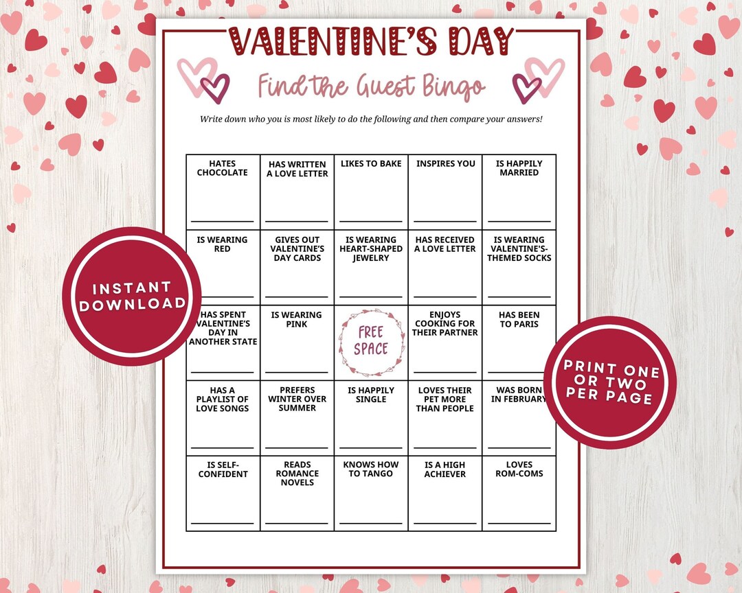 Printable Valentine's Day Find the Guest Bingo Game for Groups ...