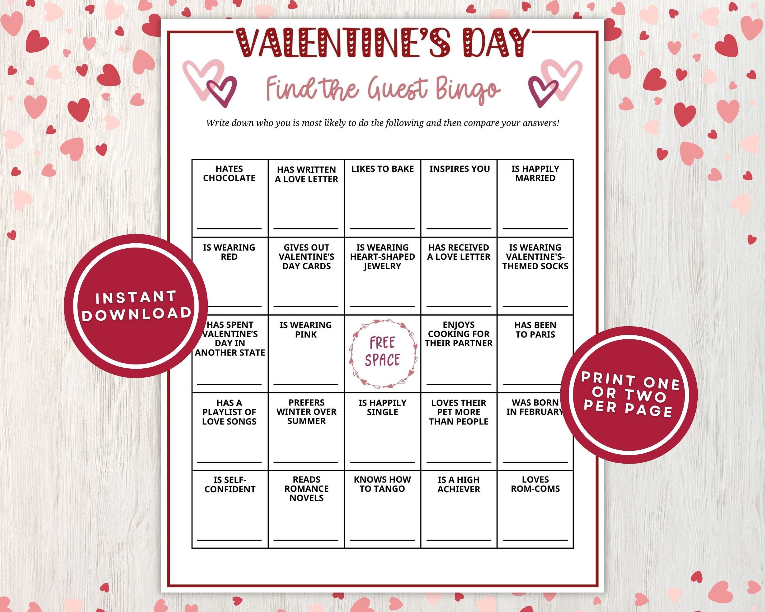Printable Valentine's Day Find the Guest Bingo Game for Groups ...