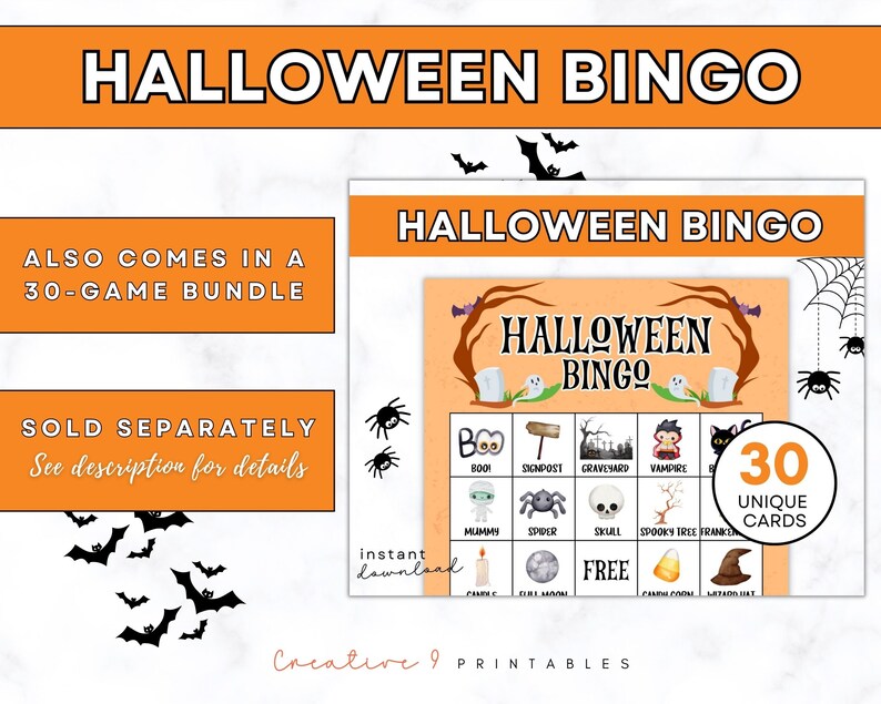 Halloween Bingo Printable PDF Game for Kids and Adults, 50 Halloween ...