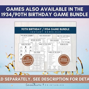 1934 Trivia Game Bundle for Adults and Kids, Seven Fun Printable 92nd ...