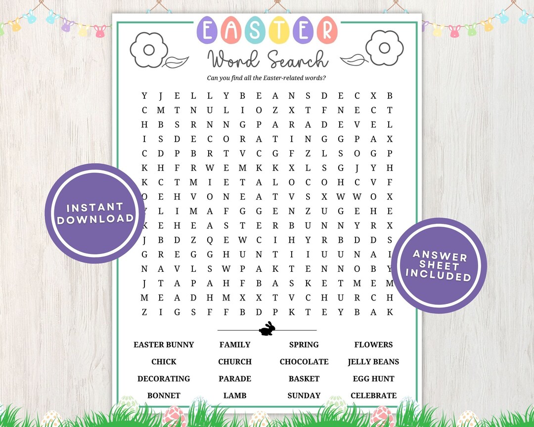 Happy Easter Word Search for Kids and Adults, Fun Puzzle Printable PDF ...
