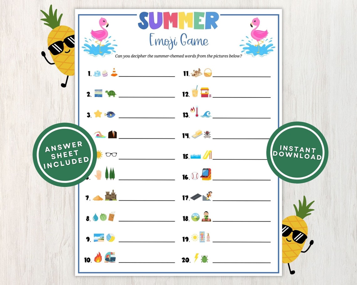 Summer Emoji Printable Game for Kids and Adults, Fun Summertime Trivia ...