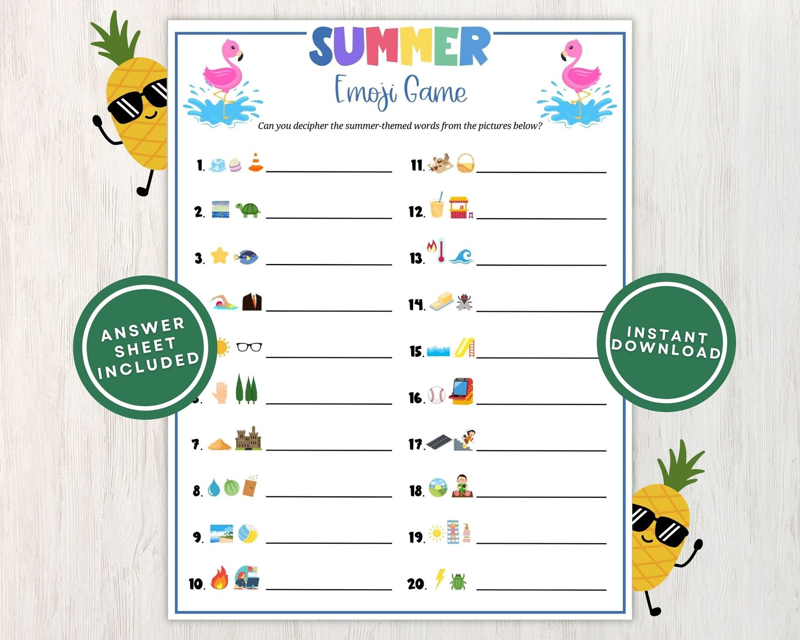 Summer Emoji Printable Game for Kids and Adults, Fun Summertime Trivia ...