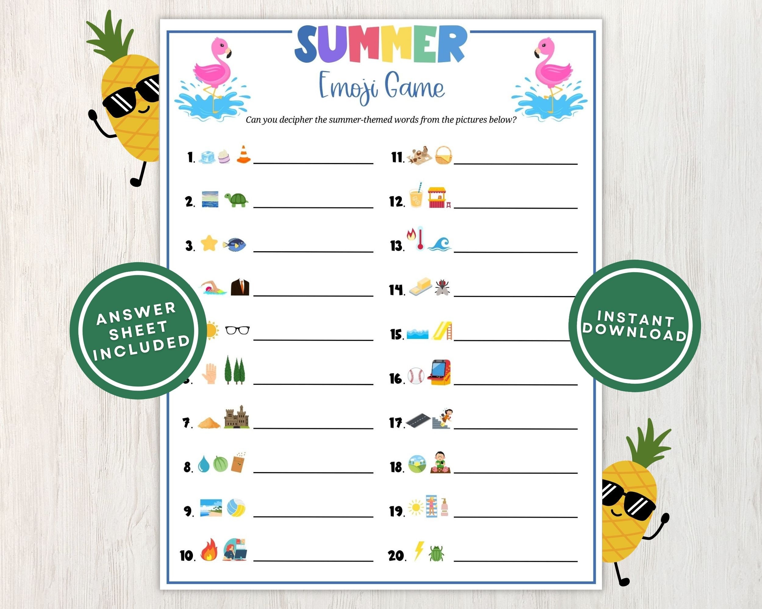 Summer Emoji Printable Game for Kids and Adults, Fun Summertime Trivia ...