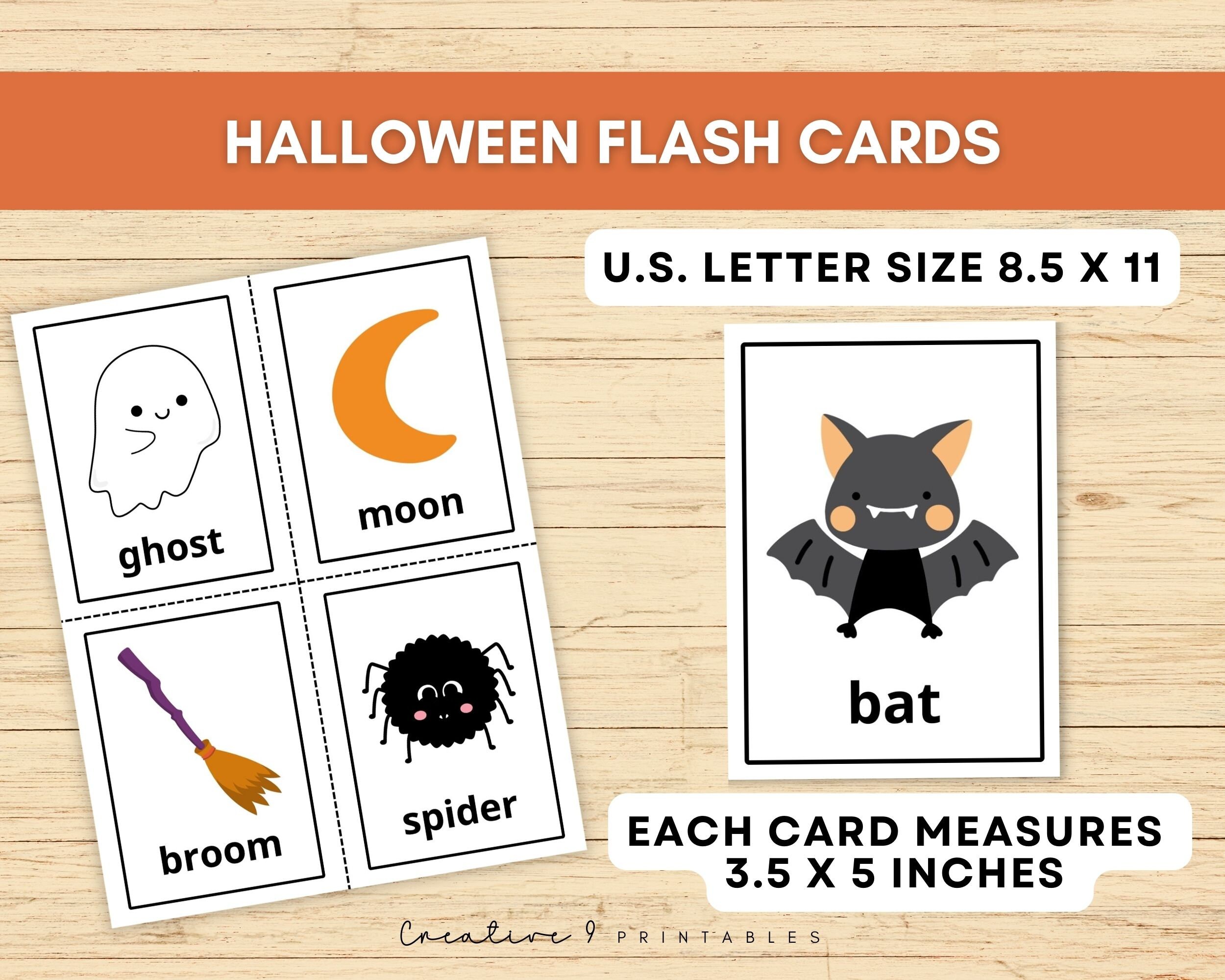 Printable Halloween Flash Cards for Kids, 20 Flash Cards With Halloween ...