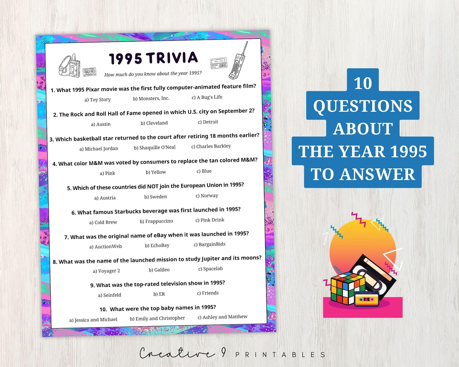 1995 Trivia With Answers, Printable 30th Birthday, Reunion, or ...