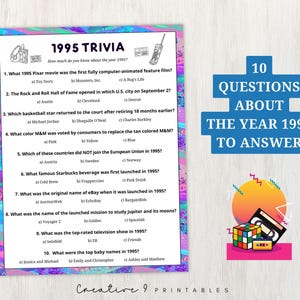 1995 Trivia With Answers, Printable 30th Birthday, Reunion, or ...