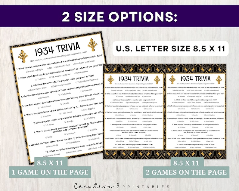 1934 Trivia With Answers, Printable 91st Birthday Game, 10 Fun Quiz ...