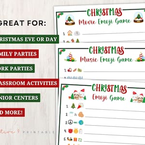 Emoji Christmas Game Bundle for Kids and Adults, 3 Printable Christmas ...