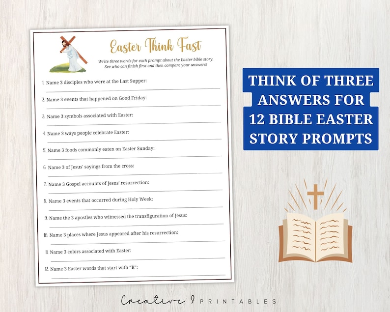 Christian Easter Think Fast Printable Game, Think Quick Icebreaker ...