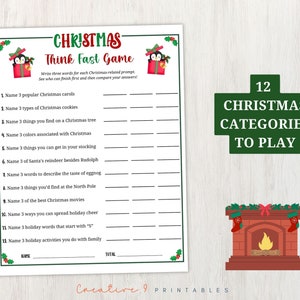 Printable Think Fast Christmas Game for Kids and Adults, Family ...