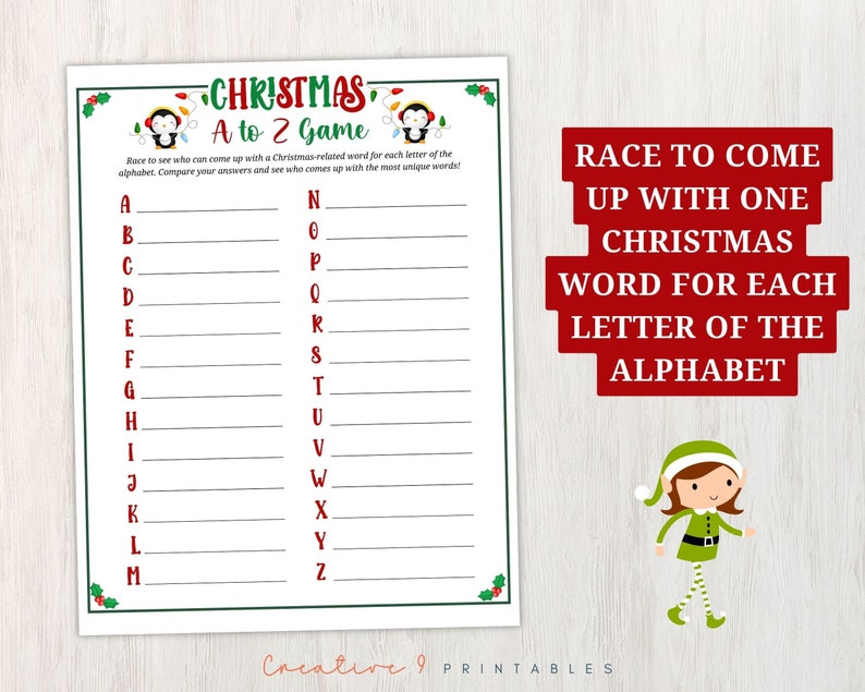 Printable Christmas A to Z Game for Kids and Adults, Christmas A-Z Word ...