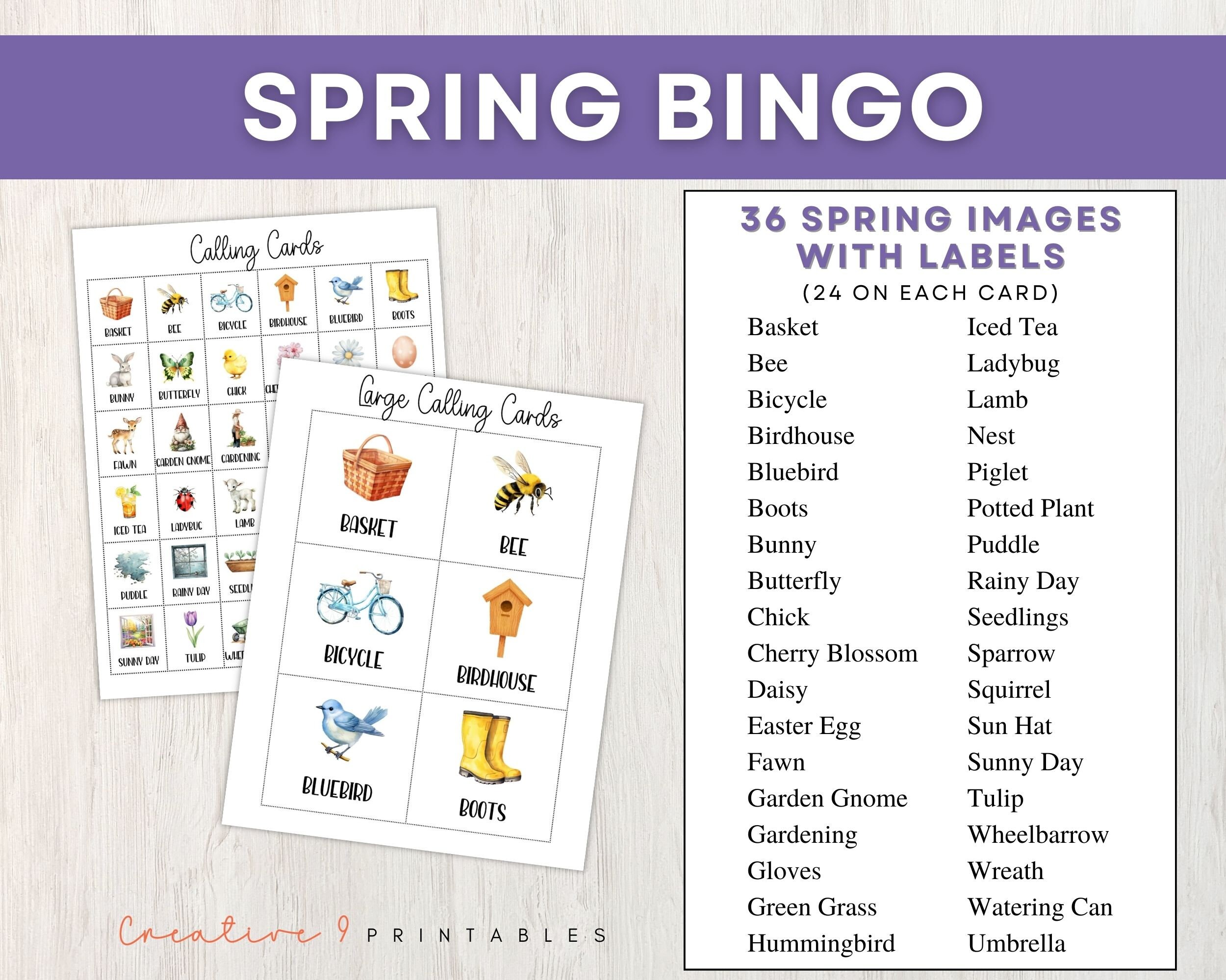 Spring Bingo Game Boards for Kids and Adults, 30 Printable Spring ...