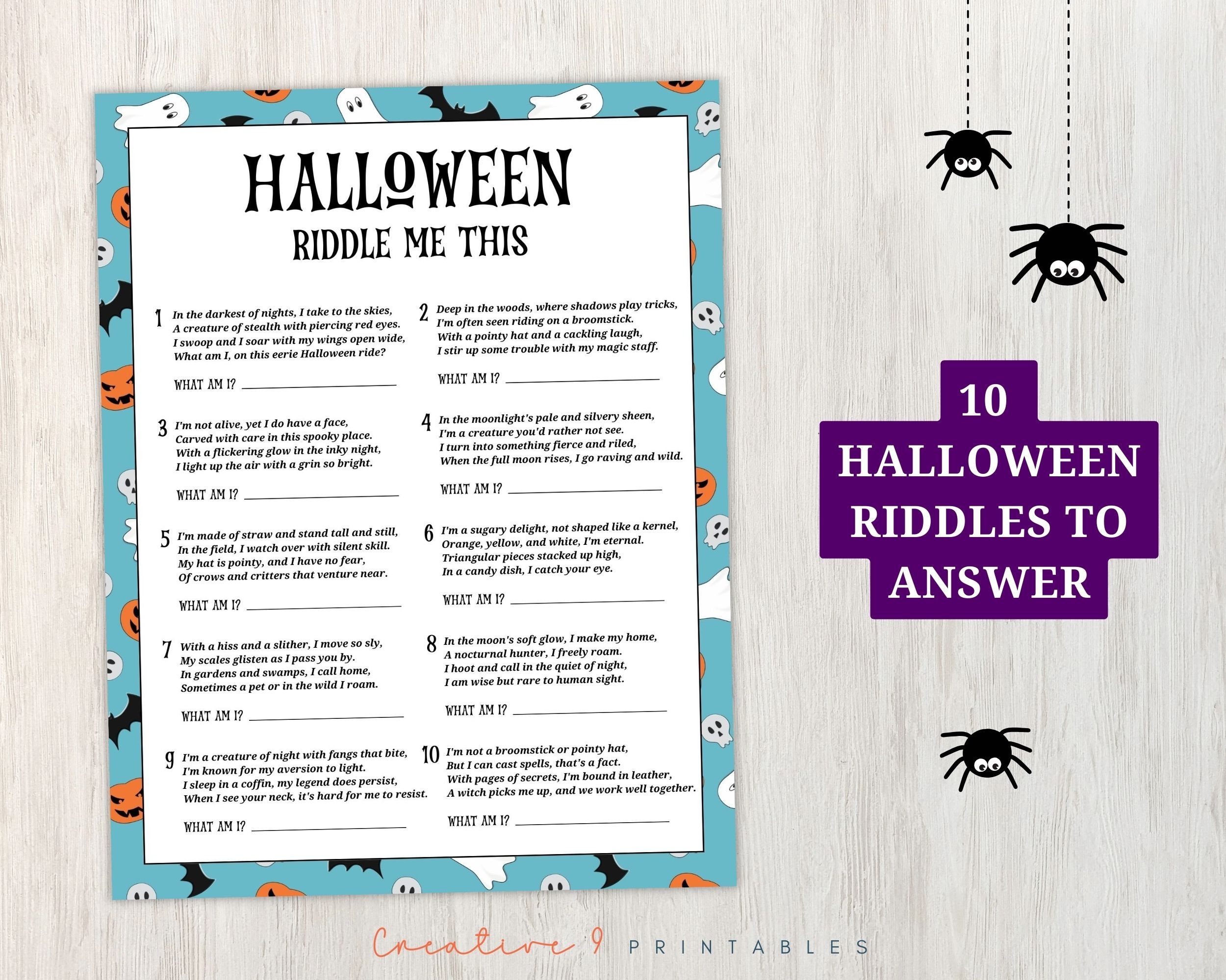Halloween Riddle Me This Printable Game for Kids, 10 Fun Riddles for ...