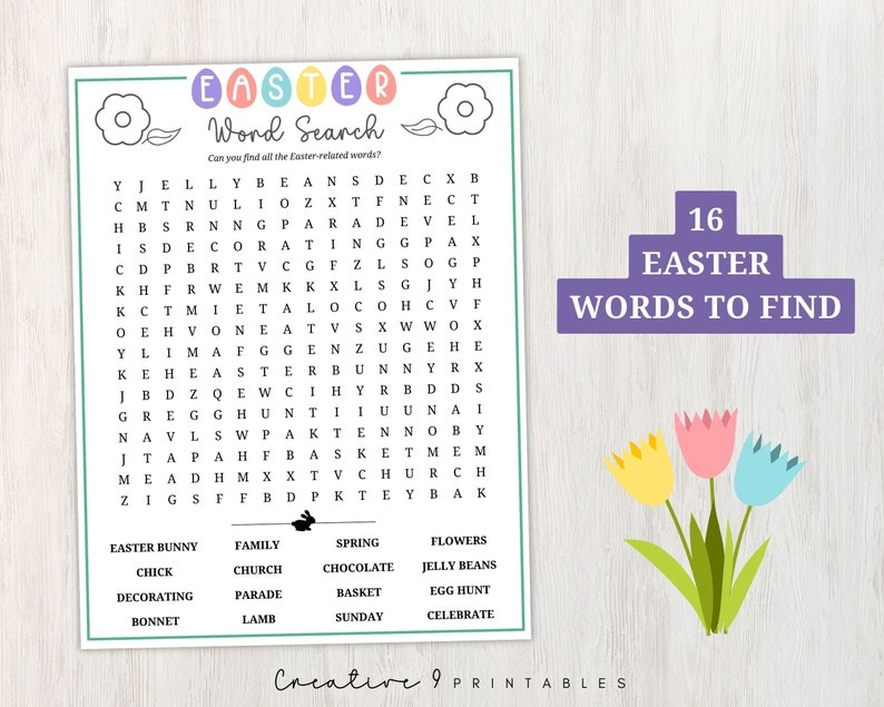 Happy Easter Word Search for Kids and Adults, Fun Puzzle Printable PDF ...