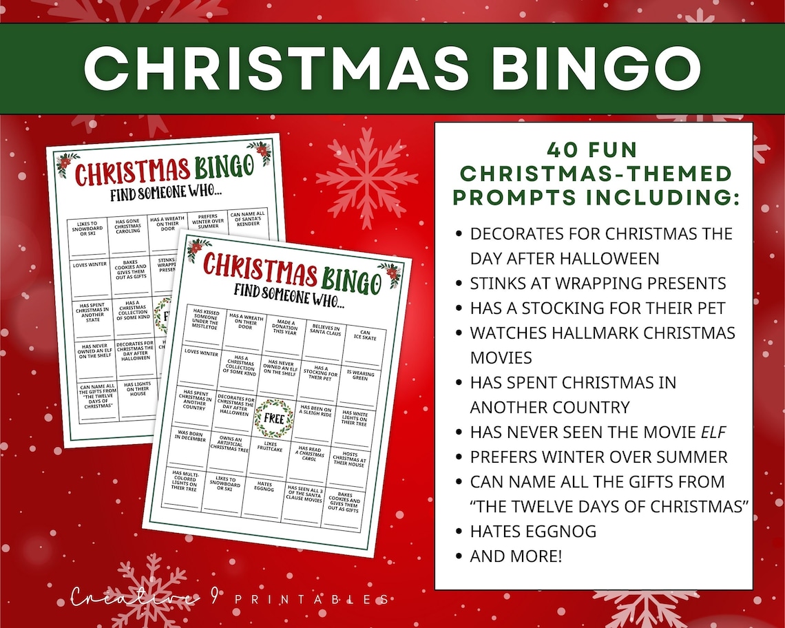 Printable Christmas Find Someone Who Bingo Game for Adults, 50 ...