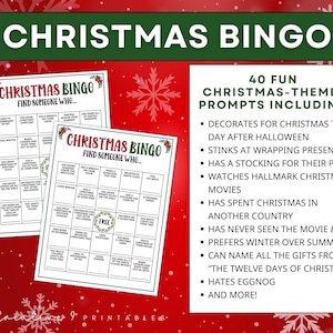 Printable Christmas Find Someone Who Bingo Game for Adults, 50 ...