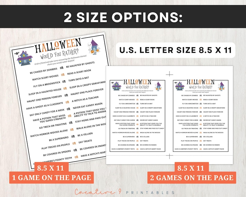 Halloween Would You Rather Game for Kids, Printable This or That With ...