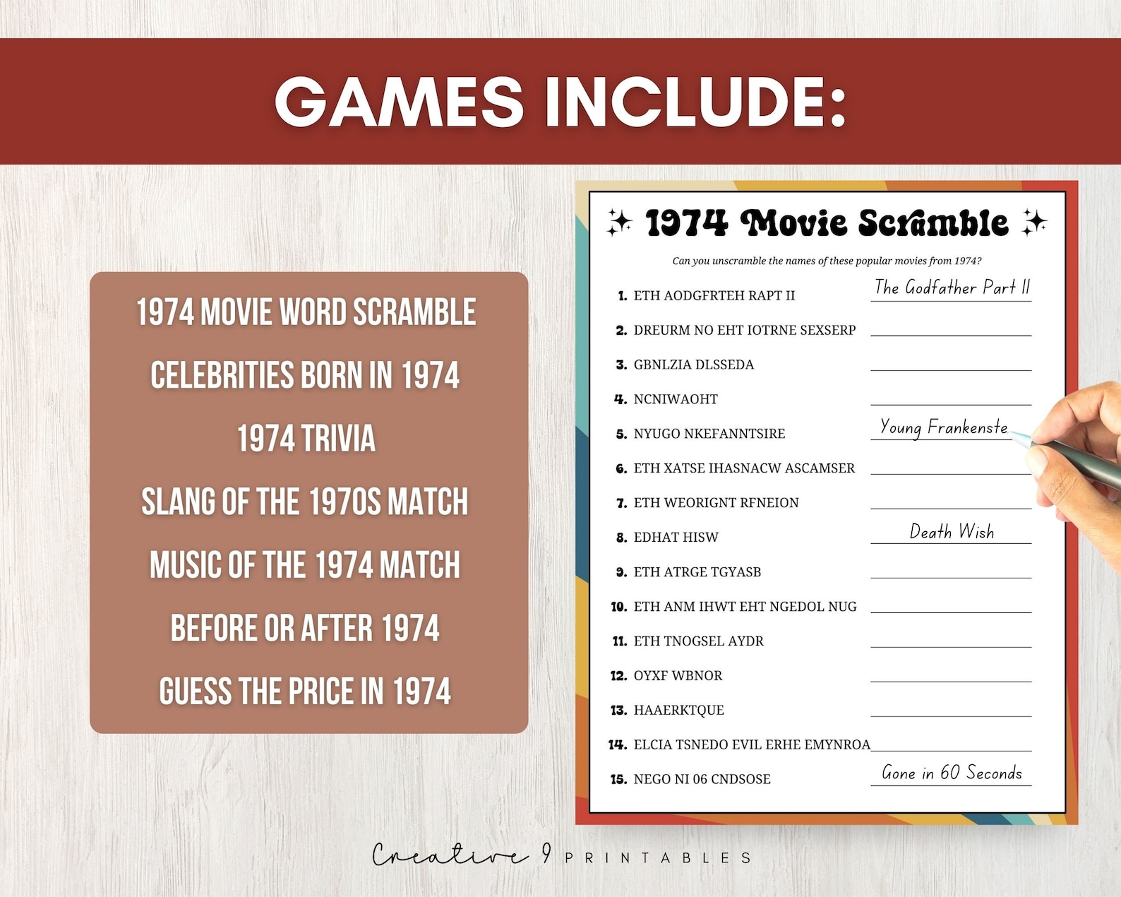 1974 Trivia Bundle for Adults, Seven Fun Printable 51st Party Games ...