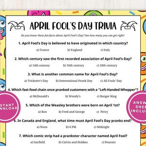 April Fool's Day Trivia Printable Game for Kids and Adults, 10 Trivia ...