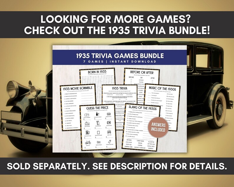 1935 Trivia Game, 90th Birthday Trivia Game, Way Back in 1935, 90th ...
