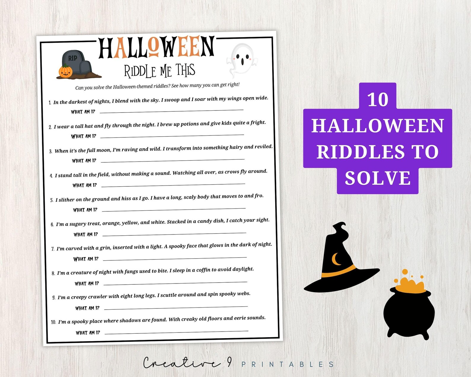 Halloween Riddle Me This Printable Game for Kids, 10 Fun Puzzles for ...
