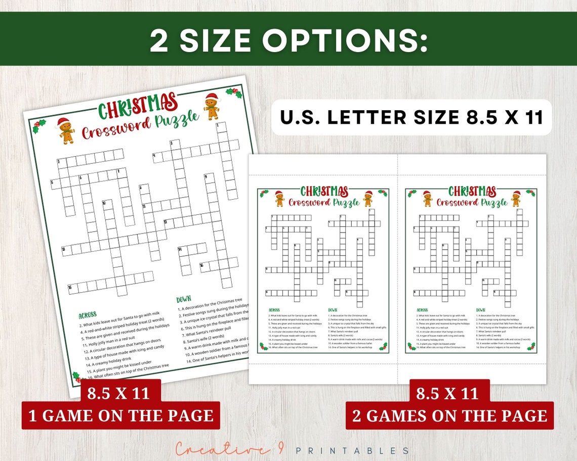 Printable Christmas Crossword Puzzle for Kids and Adults, Fun Christmas ...