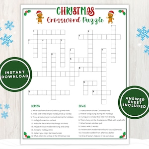Printable Christmas Crossword Puzzle for Kids and Adults, Fun Christmas ...