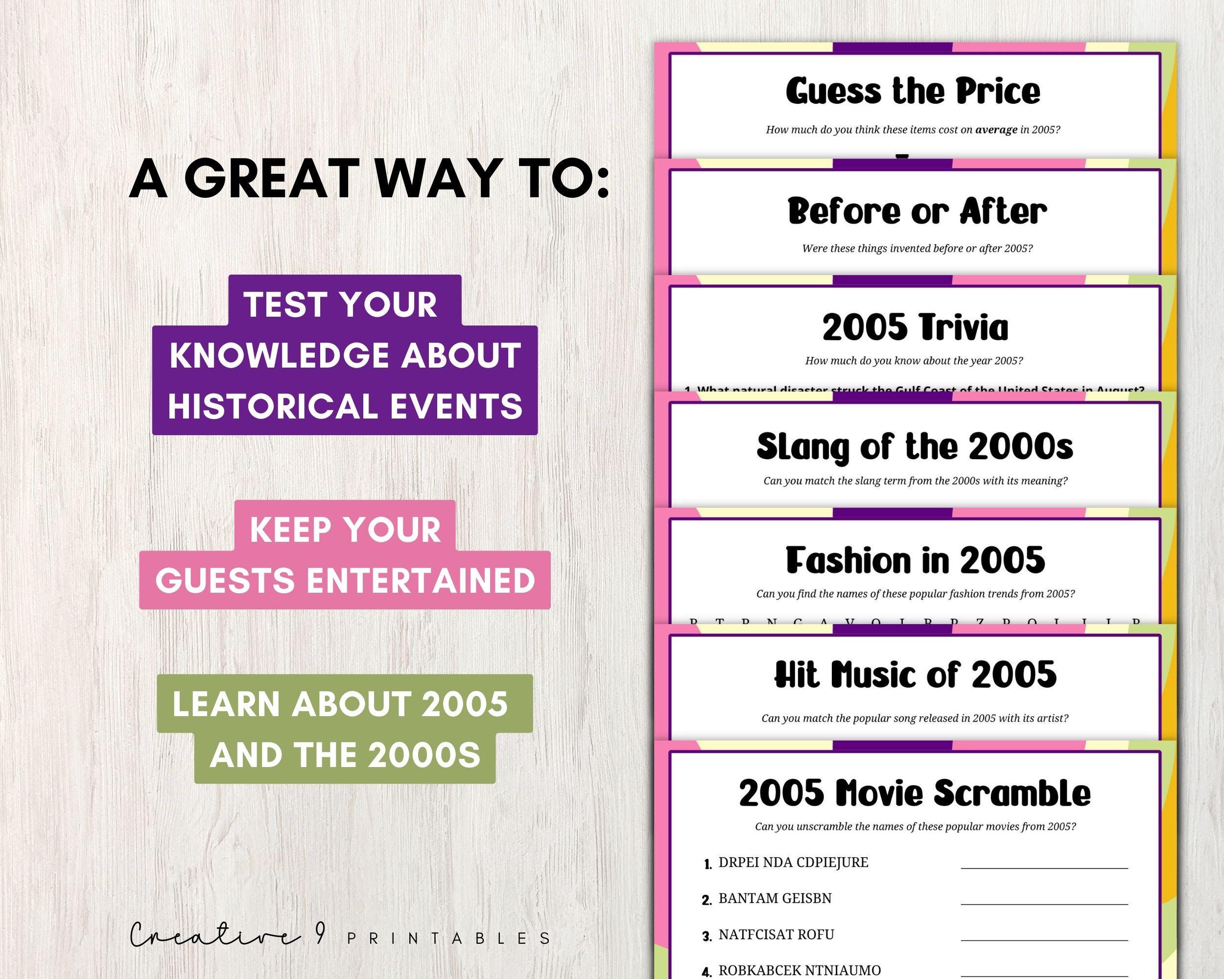 2005 Trivia Game Bundle, Printable 21st Birthday, Anniversary, or ...
