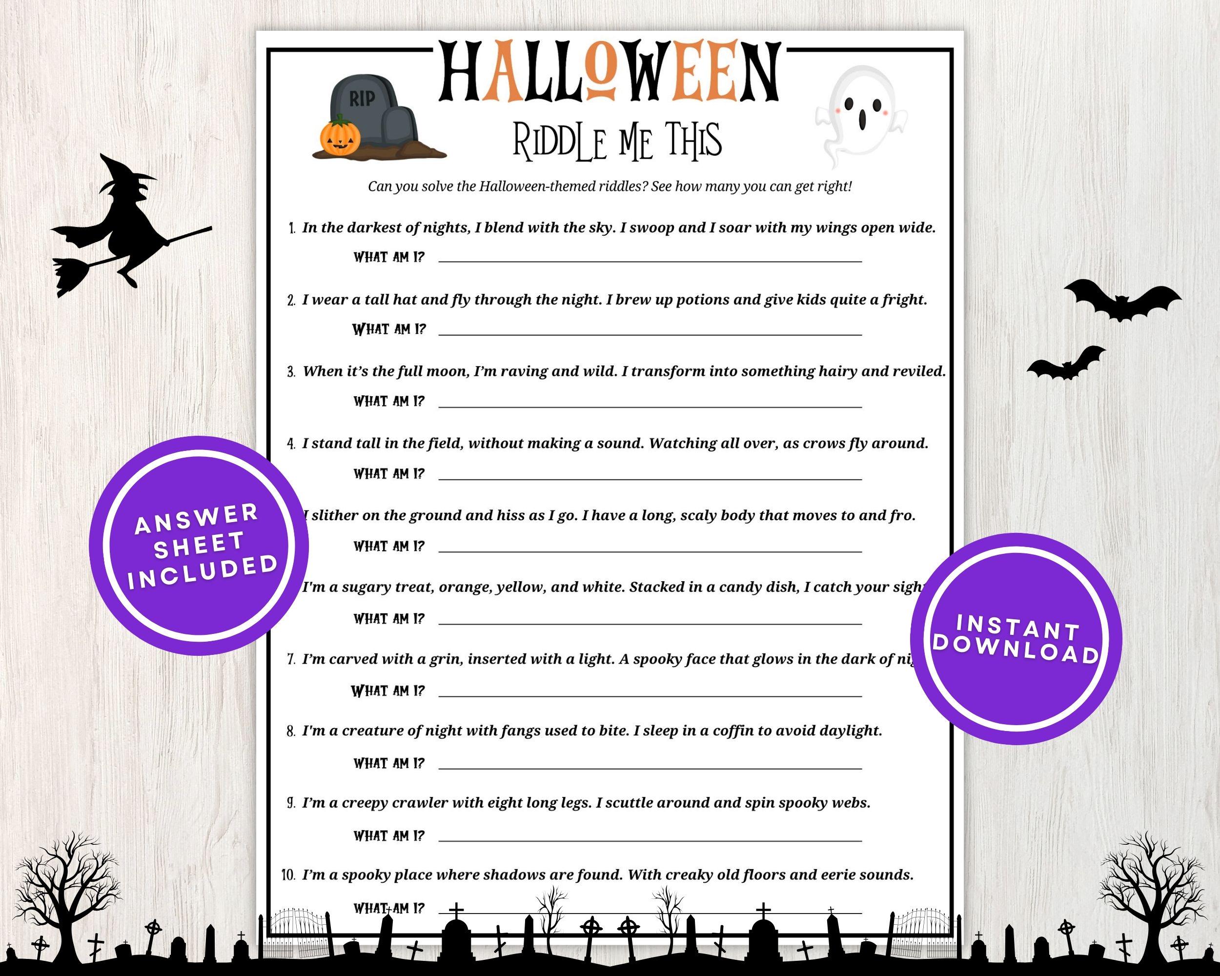 Halloween Riddle Me This Printable Game for Kids, 10 Fun Puzzles for ...