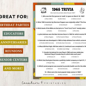1965 Trivia With Answers, 60th Birthday Party, 60th Anniversary, Born ...