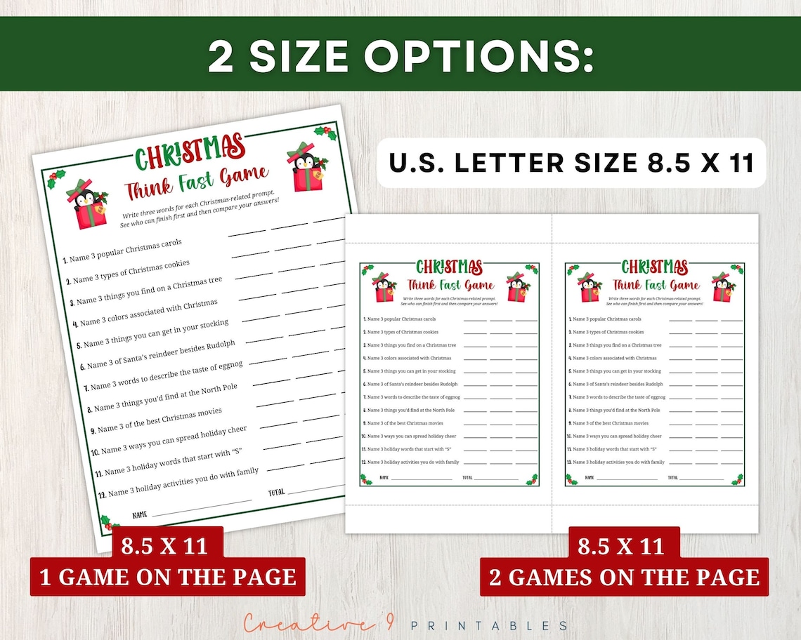 Printable Think Fast Christmas Game for Kids and Adults, Family ...