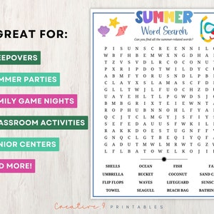 Summer Word Search Puzzle for Kids and Adults, Fun Summertime Printable ...
