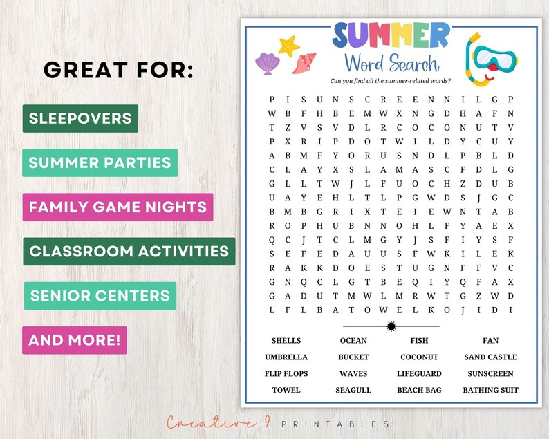 Summer Word Search Puzzle for Kids and Adults, Fun Summertime Printable ...