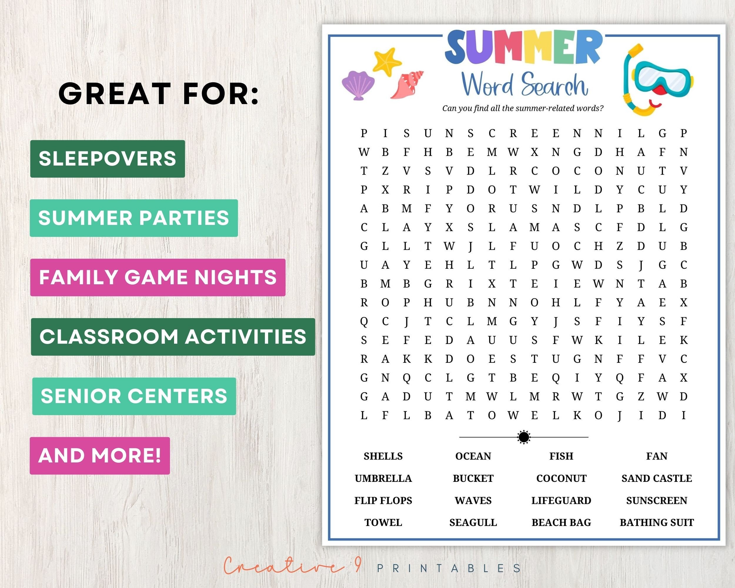 Summer Word Search Puzzle for Kids and Adults, Fun Summertime Printable ...