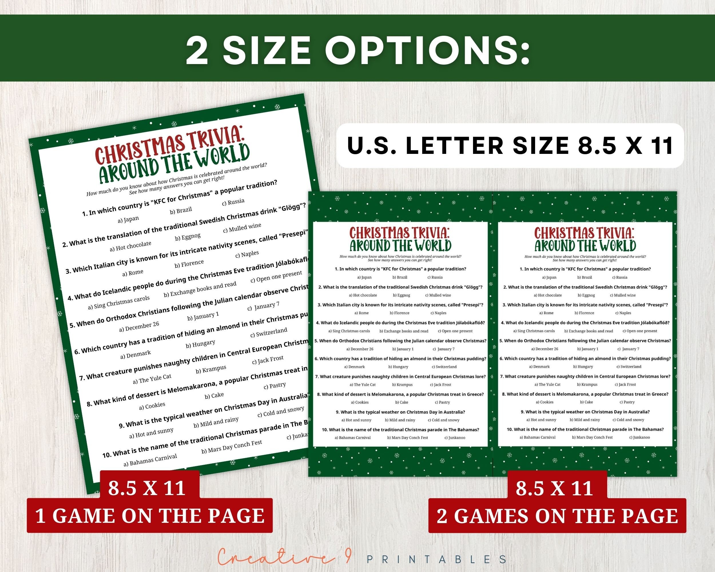 Printable Christmas Trivia Game for Adults and Kids, 10 Fun Christmas ...