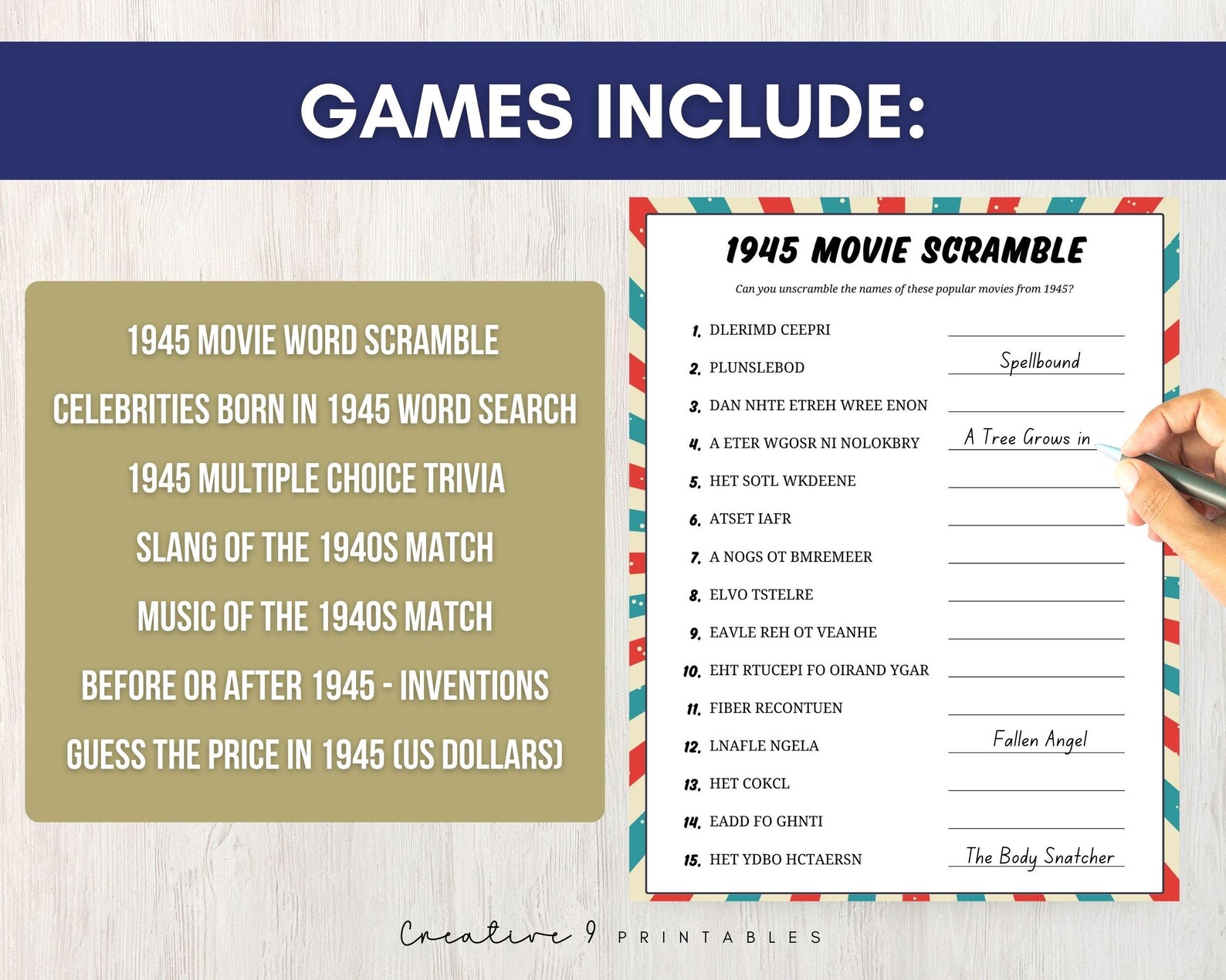 1945 Trivia Game Bundle for Adults, 80th Birthday Party Games, Born in ...