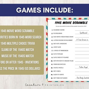 1945 Trivia Game Bundle for Adults, 80th Birthday Party Games, Born in ...