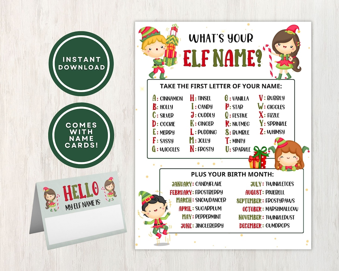 Printable What's Your Elf Name Christmas Game for Kids and Families ...